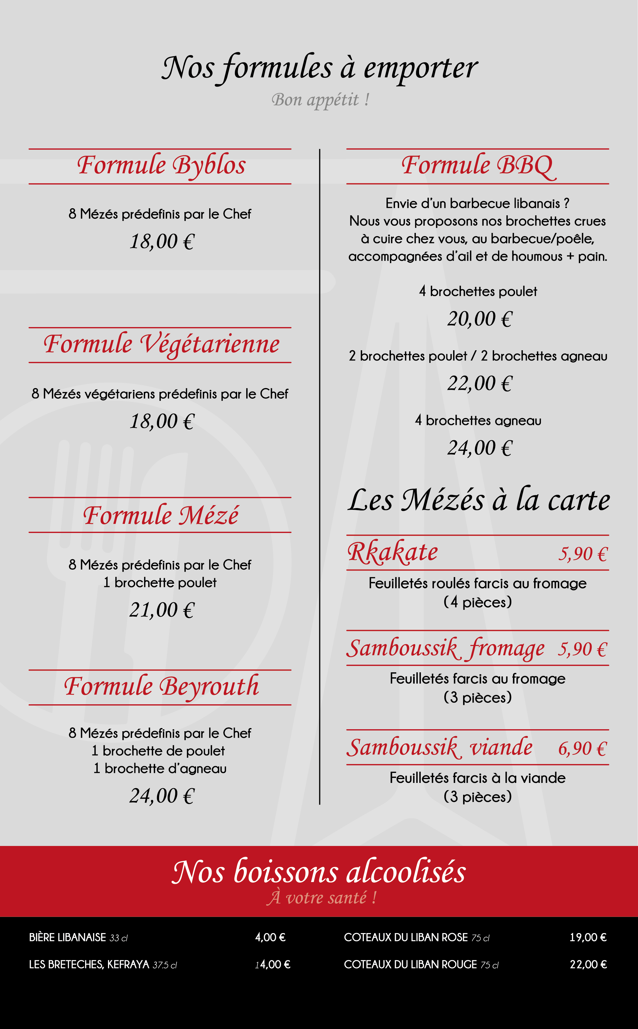 Nos menus le meze - Le Meze