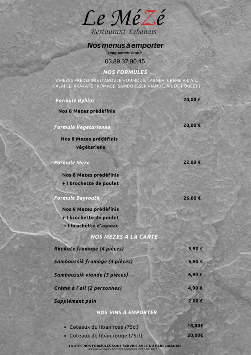 Nos menus le meze - Le Meze
